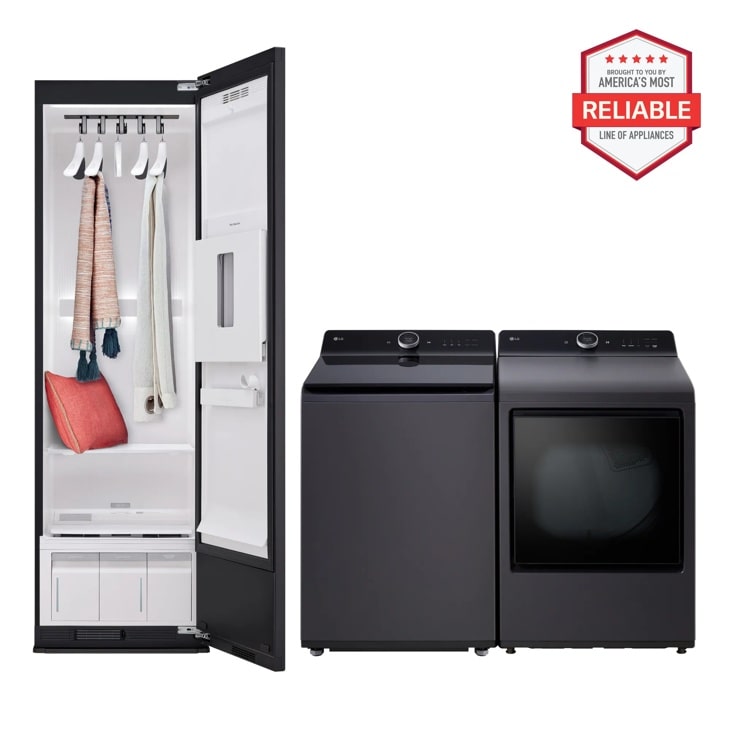 LG 5.5 cu. ft. Top Load Washer, 7.3 cu. ft. Gas Dryer & Styler® Smart ...