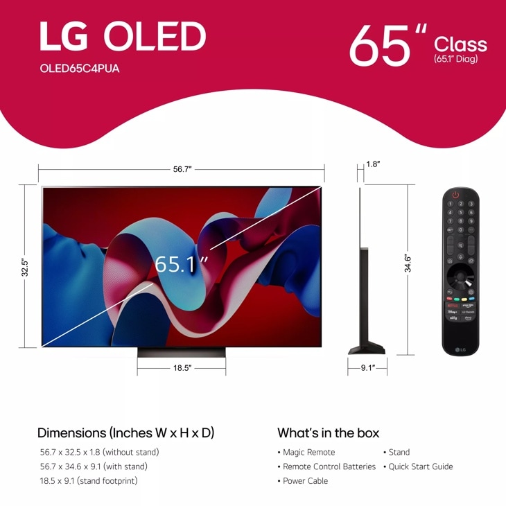 Lg 65 inch tv stand width store